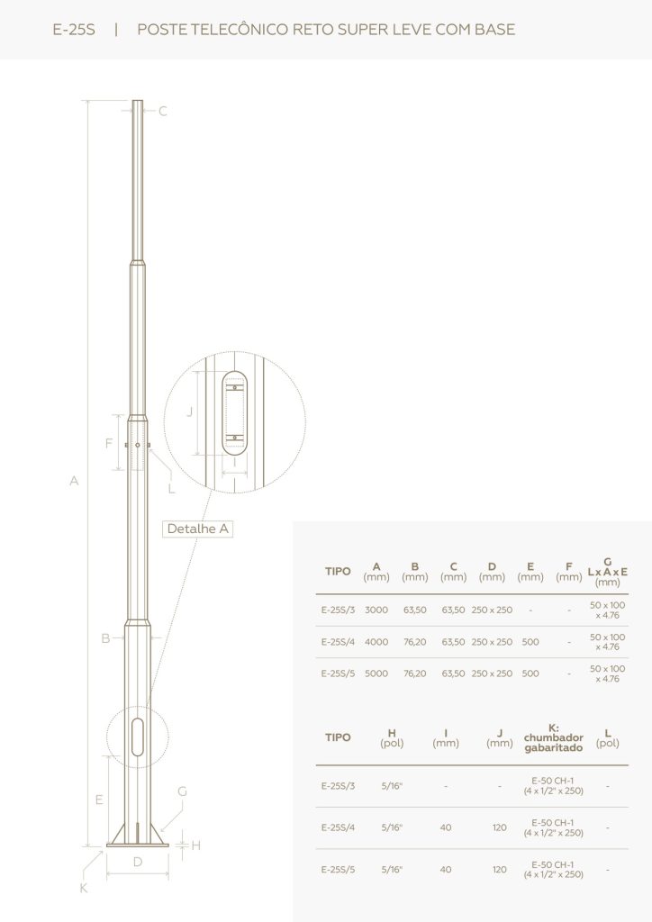 POSTE TELECÔNICO RETO SUPER LEVE COM BASE E-25S - Portfolio de Produtos